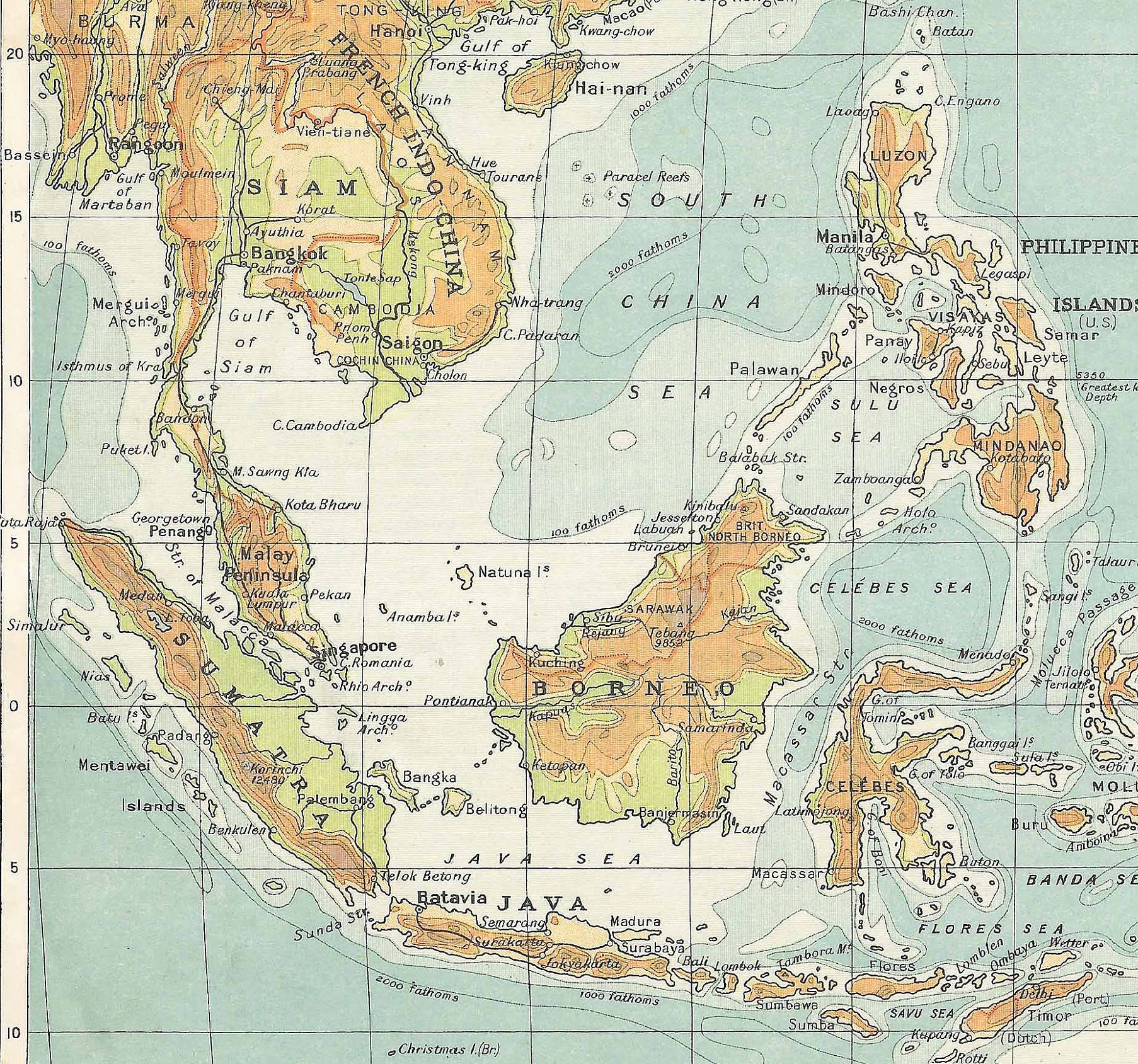 Indo China and the East Indies 1920s Old Maps Home Decor Vintage Prints ...