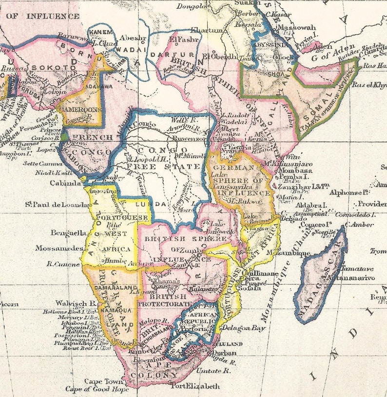 Africa 1897 Colonial Nations Antique Maps Published 1900s Gift ...