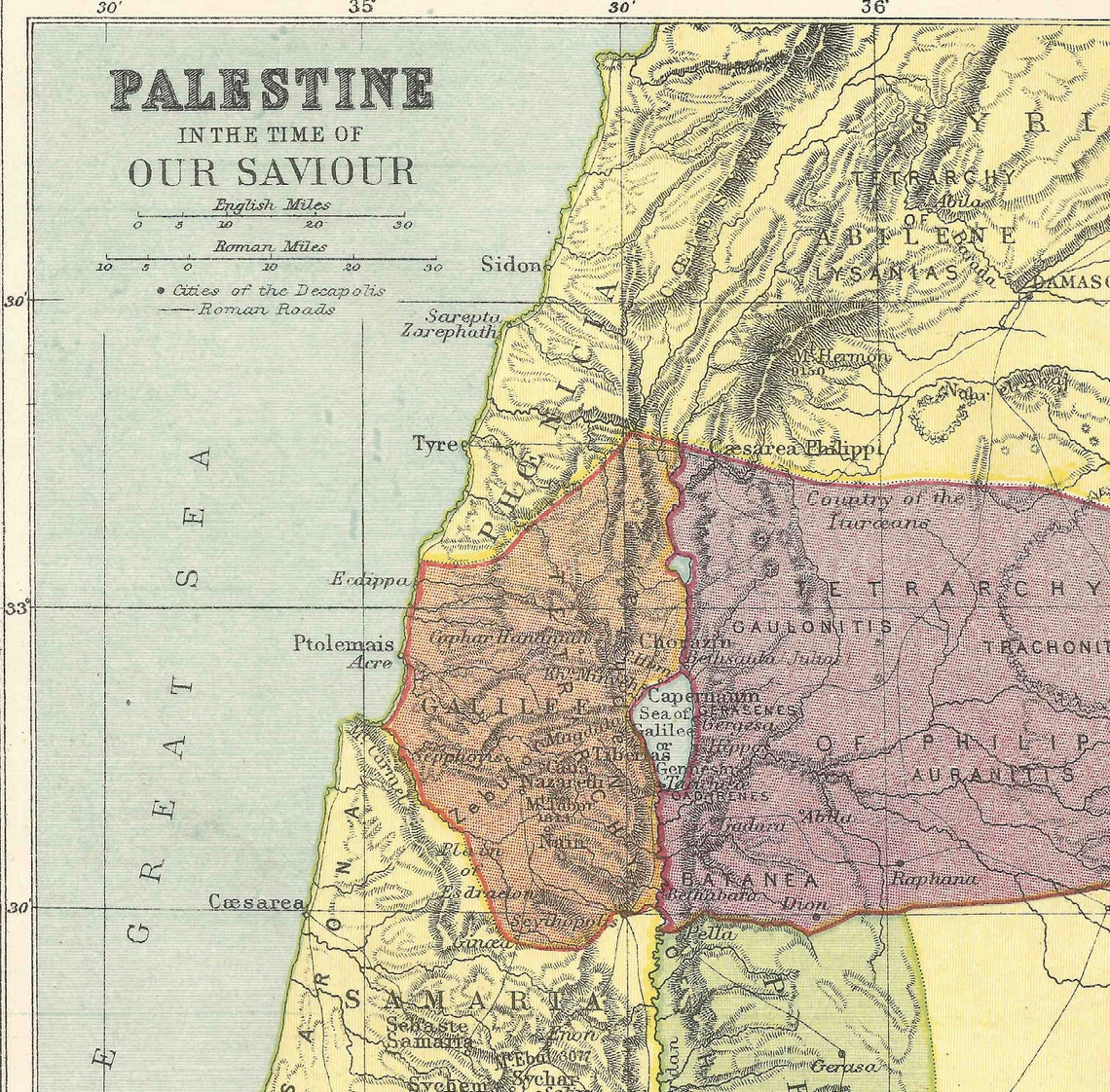 Palestine Antique Map Holy Lands Antique 1800s Gift Adventure Vintage ...