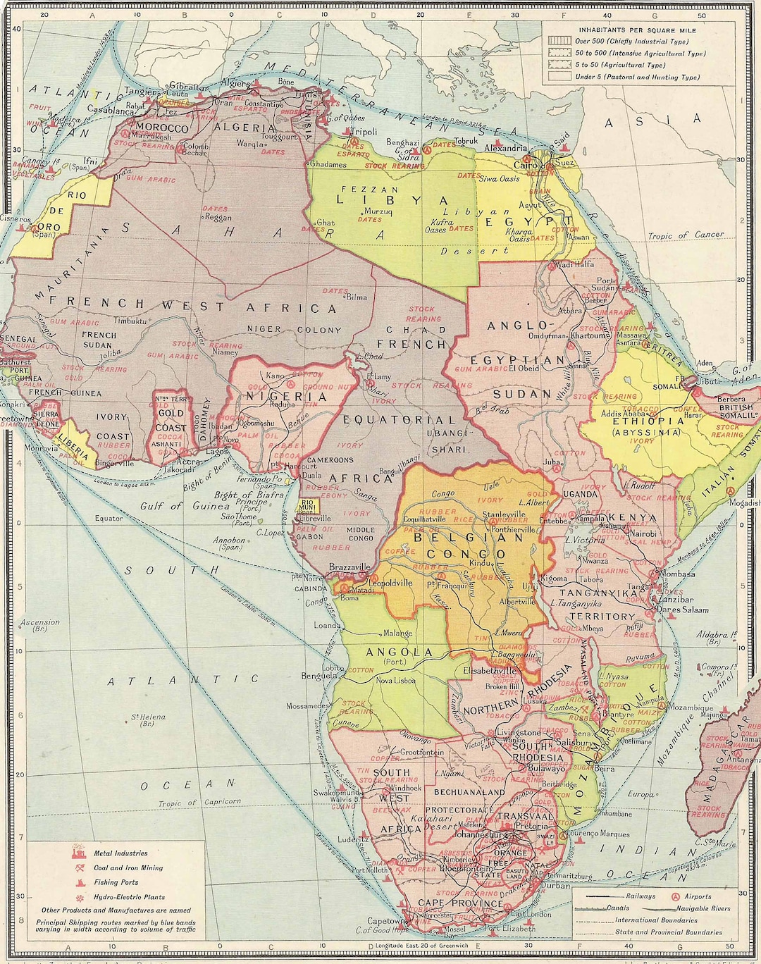 Africa Political, 1940s Colonial Maps Egypt Mococco South Africa ...