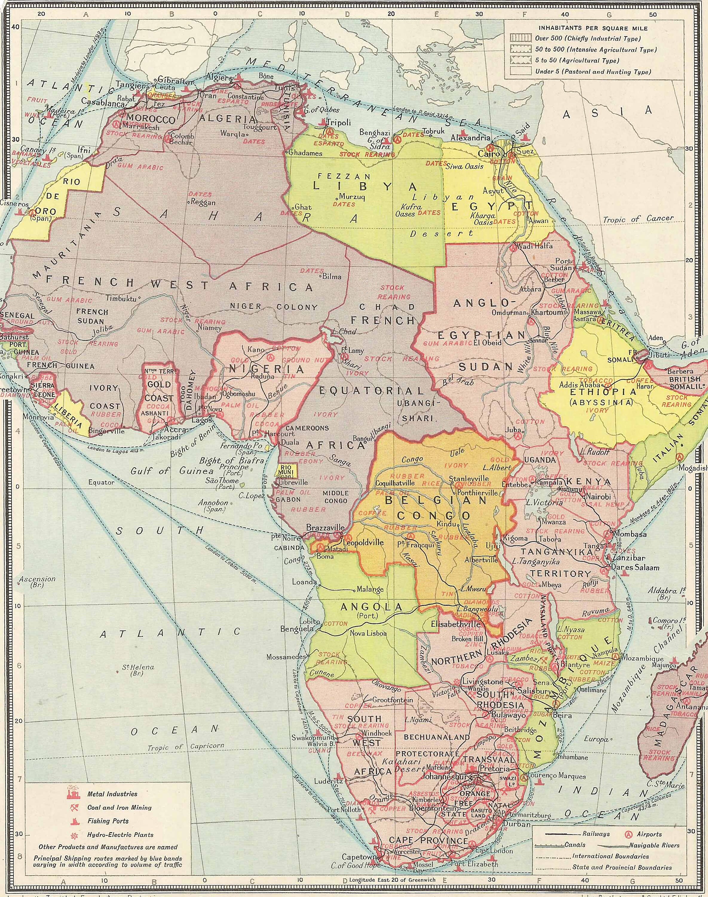 Africa Political, 1940s Colonial Maps Egypt Mococco South Africa ...