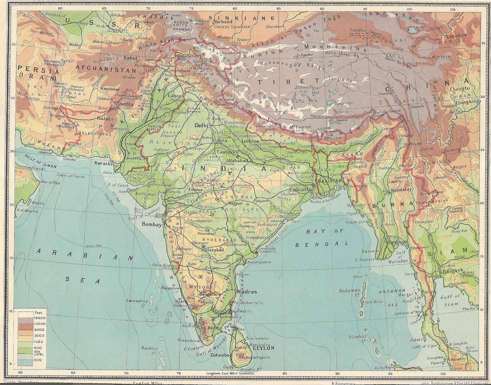 Vintage Map of India 1940s Vintage Map of India, Pakistan, Burma Wall ...