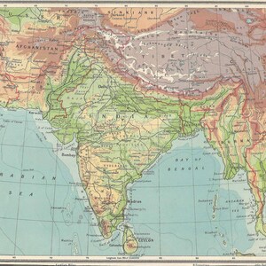 Vintage Map of India 1940s Vintage Map of India, Pakistan, Burma Wall ...