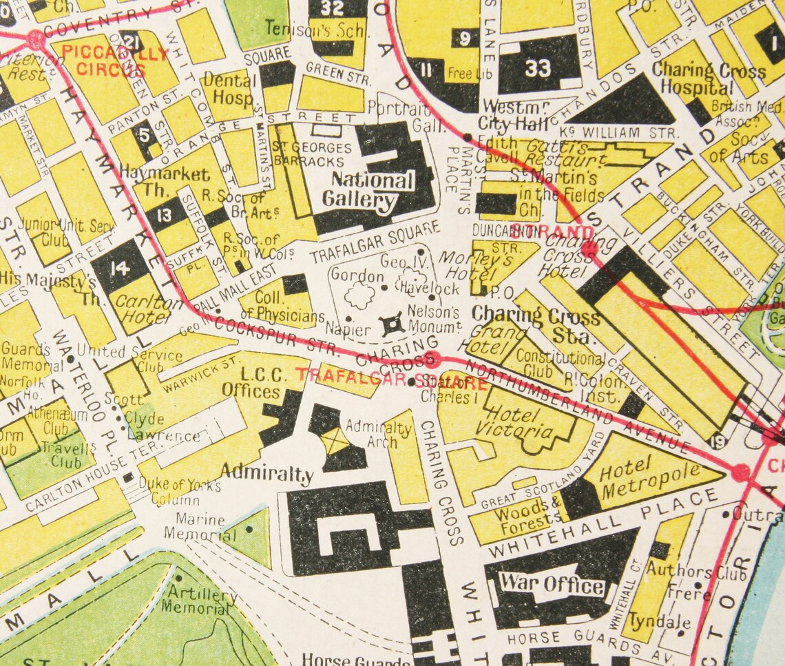 Antique Map of London Detailed 1920s Art Map Vintage Map Gifts Framing ...