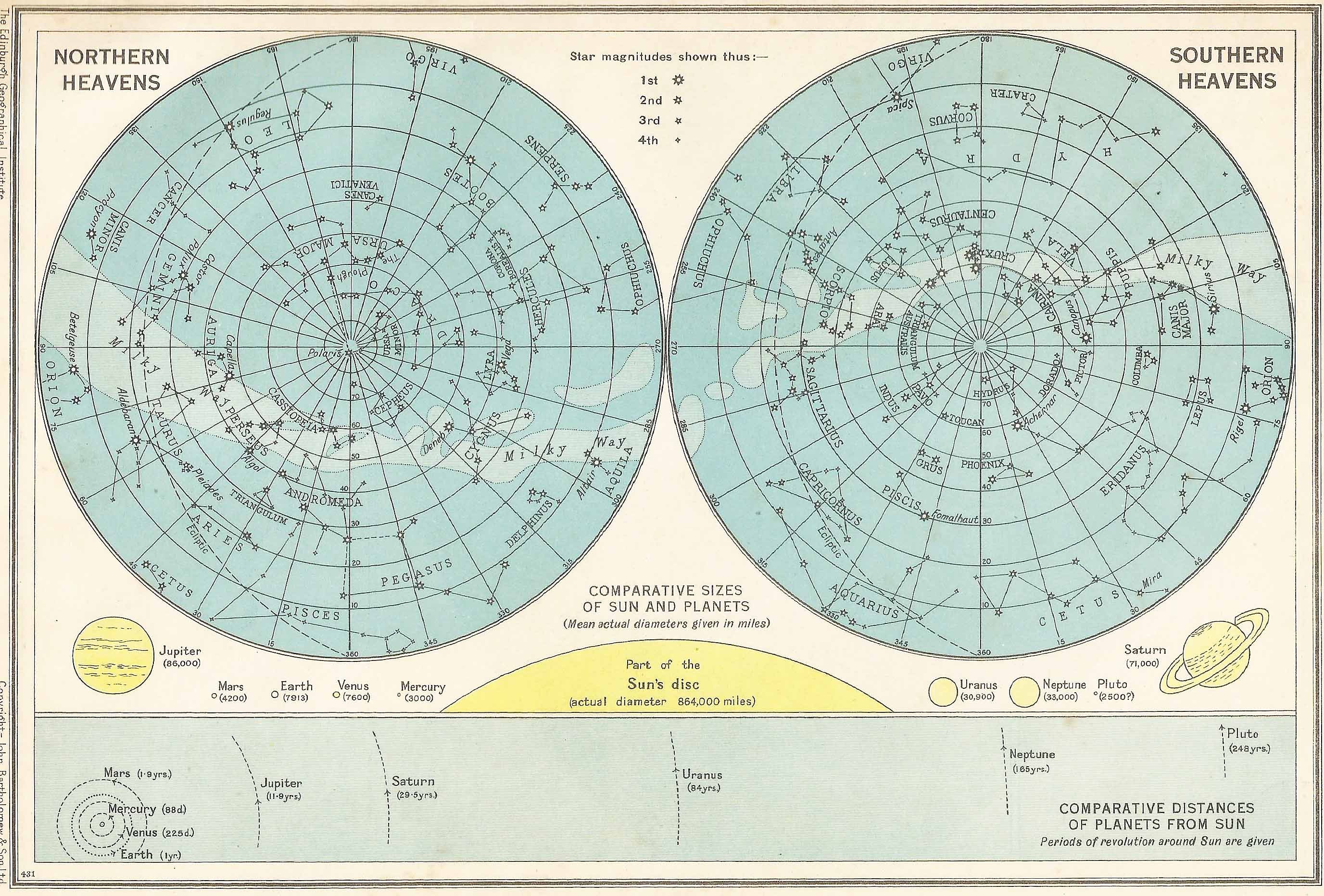 Map of the Heavens, Atronomical 1950s Space Maps Astronomy Solar System ...