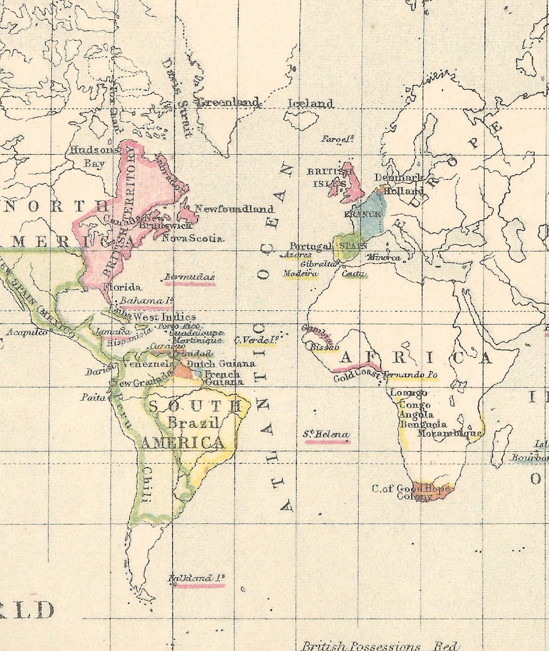 Colonial Era 1772 World Map Antique Maps Published 1914 Gift Historical ...