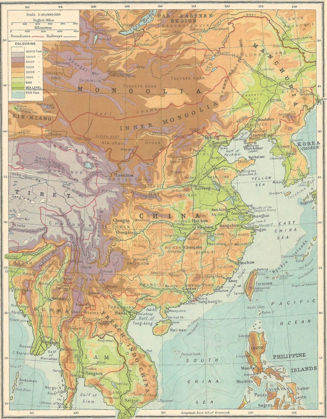 China Korea Asia 1920s Old Maps Home Decor Vintage Prints Old Maps ...