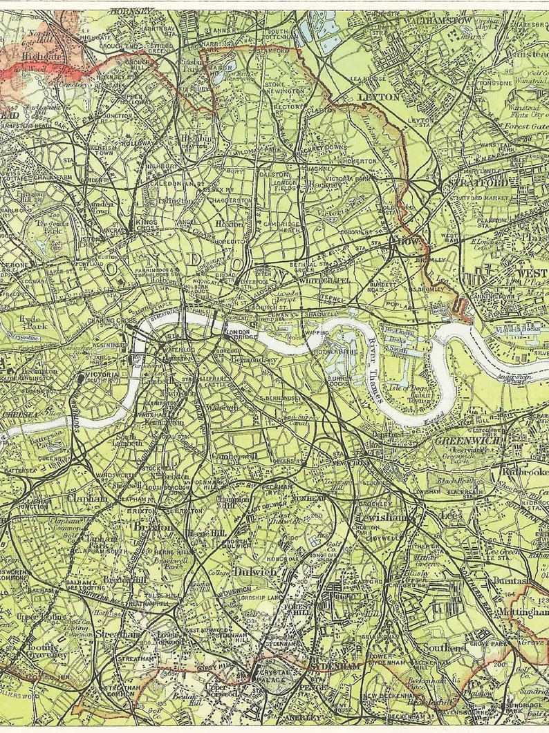 London Map 1930s Old Maps Home Decor Vintage Prints Map Gifts England ...