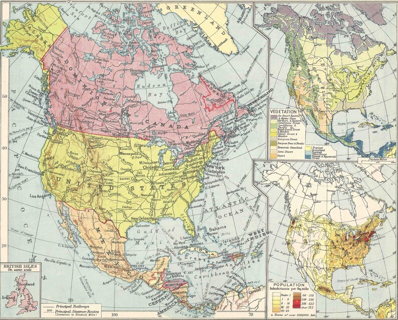 Political North America United States USA Antique Map 1900s | Etsy