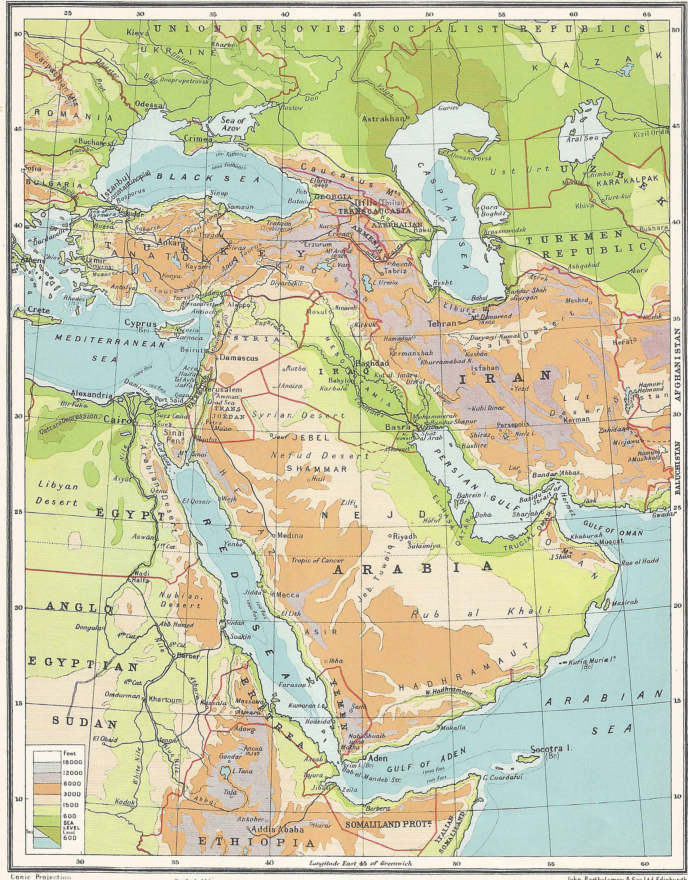 Geographical Map Of The Middle East
