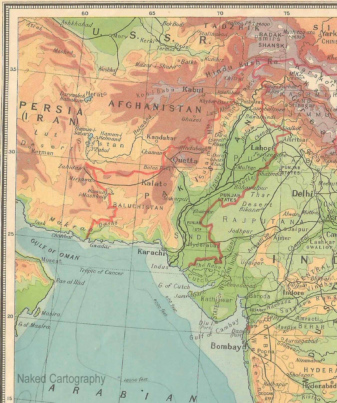 India, Burma and Ceylon 1940s Map Travel Adventure Maps for Home Decor ...