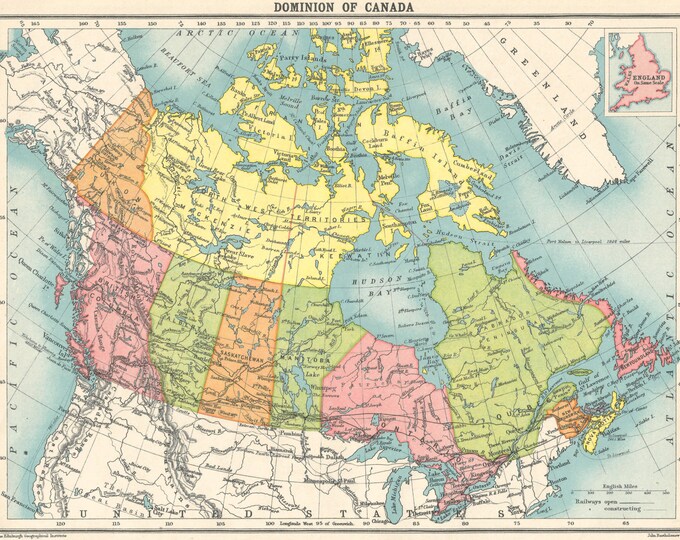 1915 Antique Map of Canada - Physical Map - East Sheet - Ontario ...
