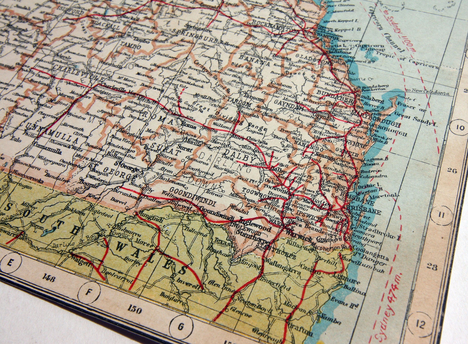 Queensland Antique City Map 1920s Large Map Australia Brisbane, Cains ...