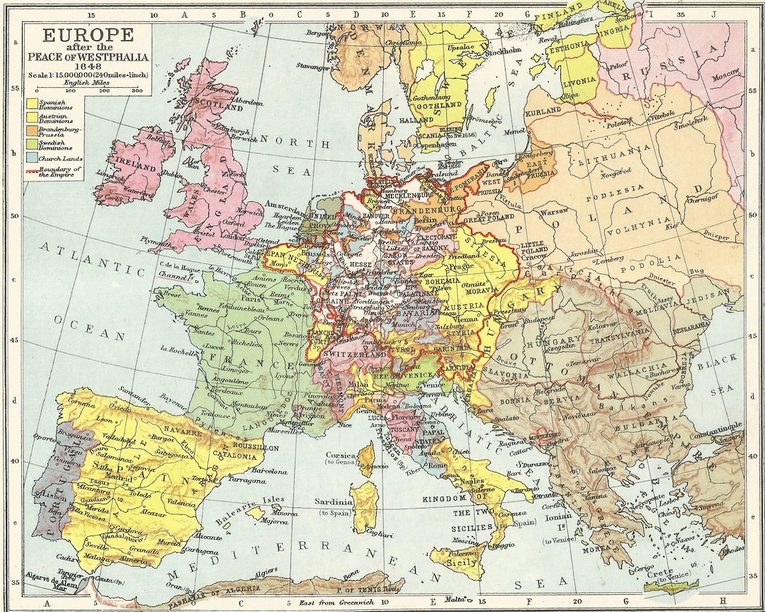 European 1648 Political Map Peace of Westhalia Antique Home - Etsy