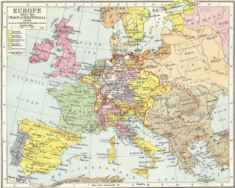 European 1648 Political Map Peace of Westhalia Antique Home - Etsy