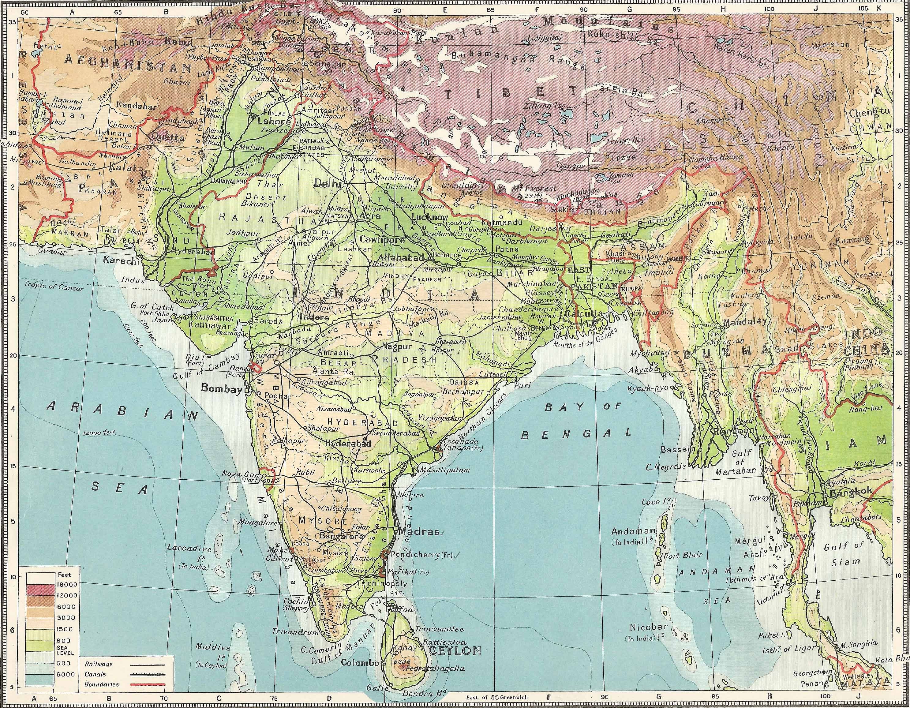 Regions of India 1950s Vintage Map of India, Pakistan, Burma Wall Maps ...