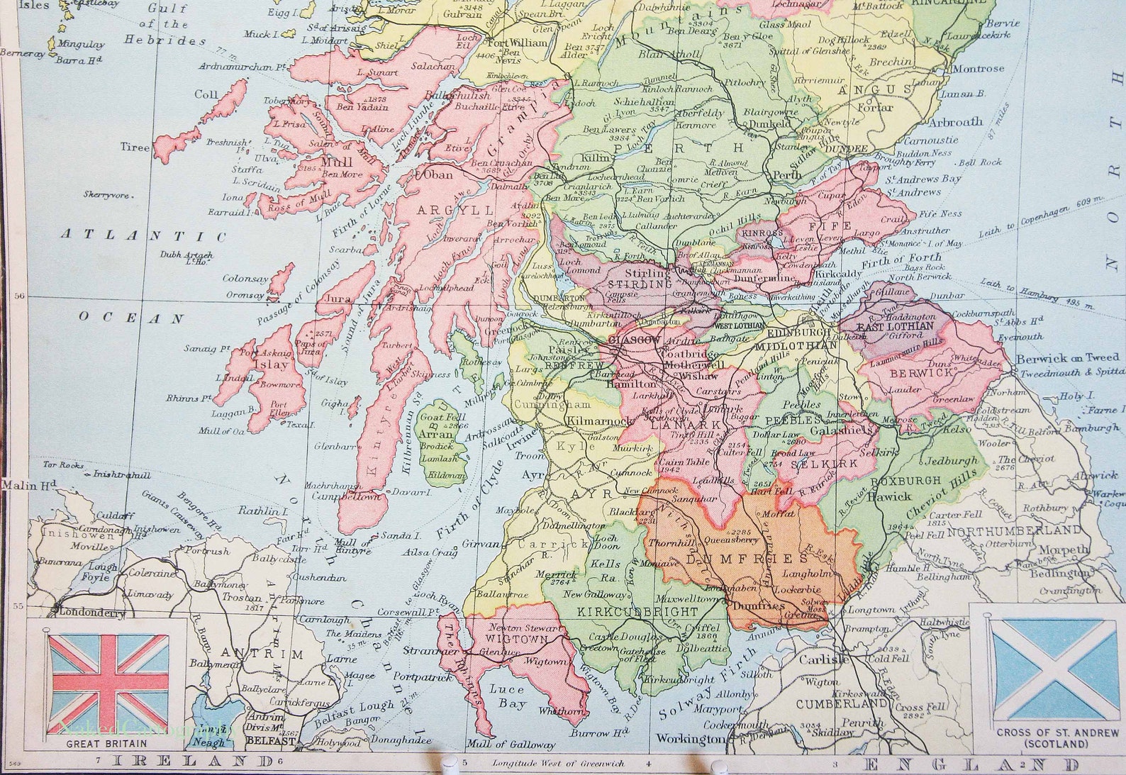 Antique Map of Scotland 1920 Large Political Map Art Historical ...
