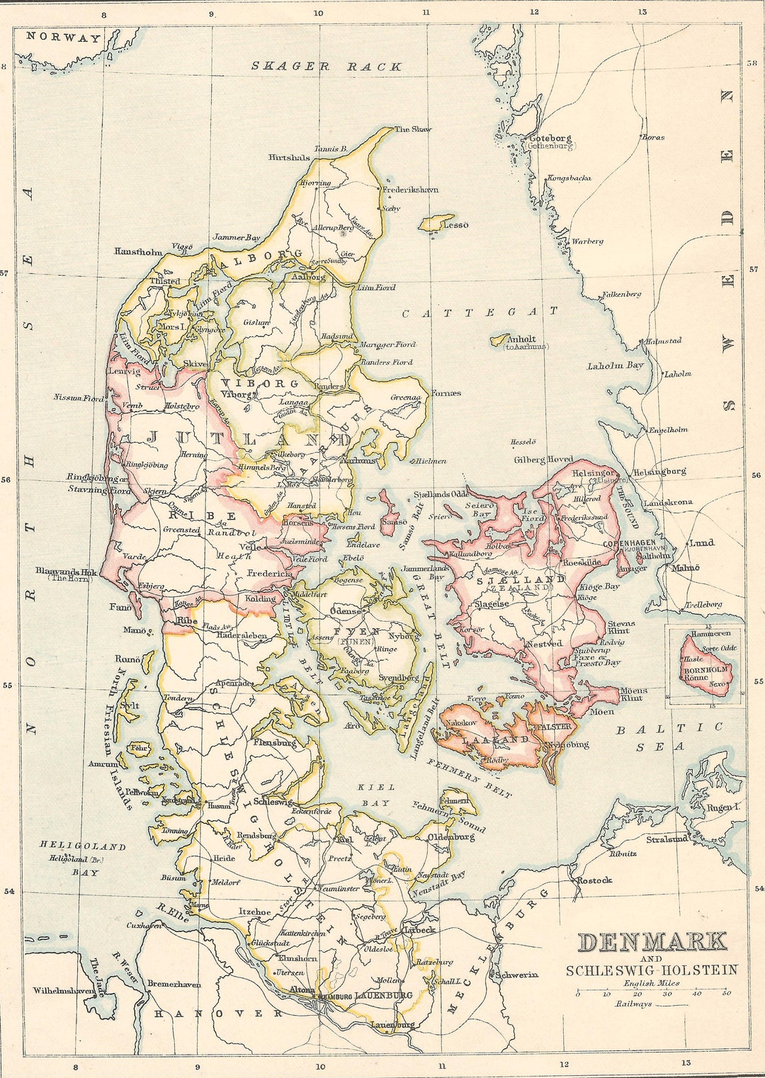 Denmark 1800s Antique Maps Europe Old Maps Home Decor Vintage Prints ...