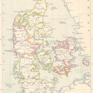 Denmark 1800s Antique Maps Europe Old Maps Home Decor Vintage Prints ...