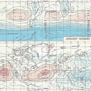 Climatology Chart Seasonal Isobars Weather Map 1950s, Map United ...