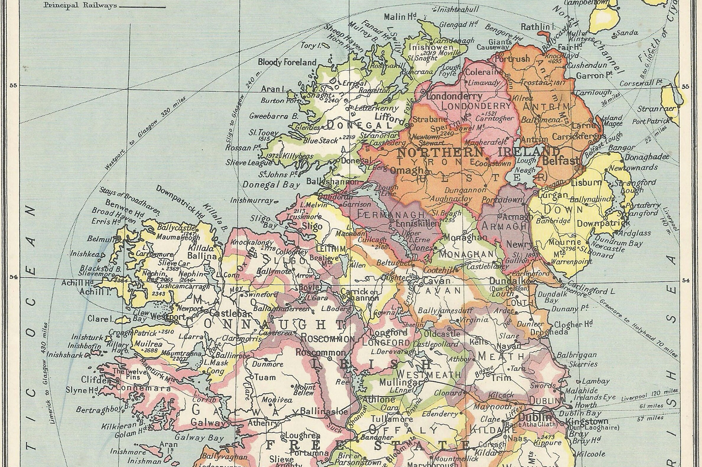 Irish Free State, Northern Ireland 1920s Map Travel Adventure Maps for ...