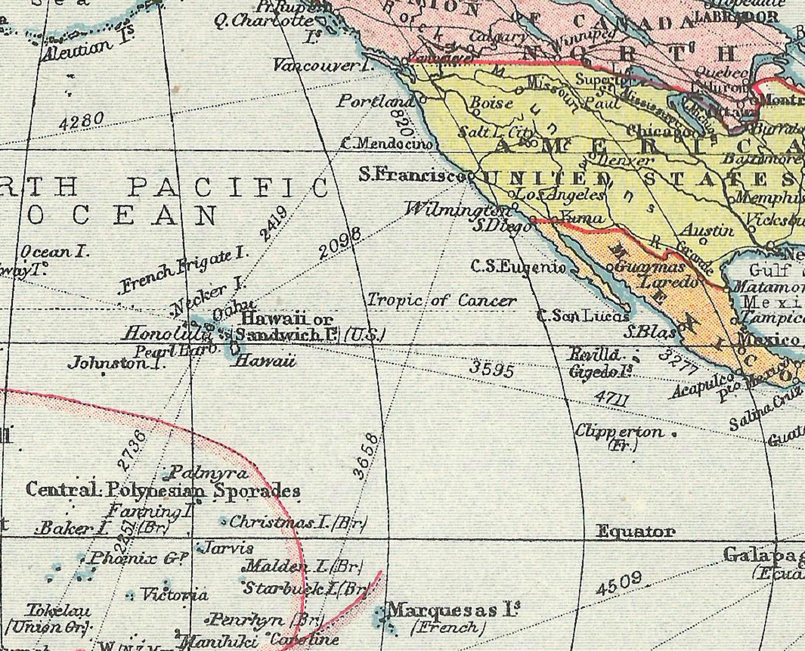 Pacific Ocean Map 1940s Vintage Maps Lithograph Prints Home Decor ...