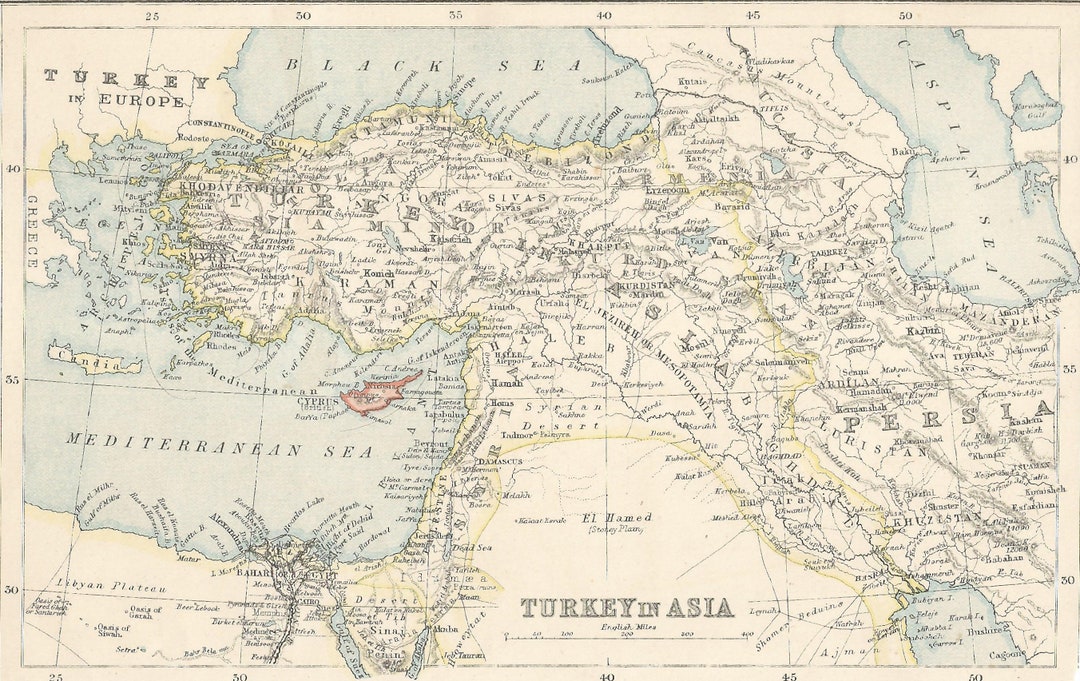 Turkey Antique Map 1890 Vintage Maps Lithograph Prints Home Decor ...