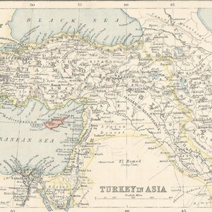Turkey Antique Map 1890 Vintage Maps Lithograph Prints Home Decor ...