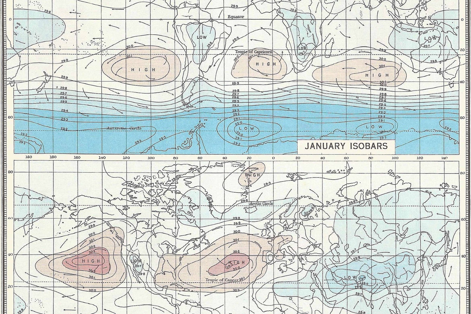 Climatology Chart Seasonal Isobars Weather Map 1950s Map - Etsy