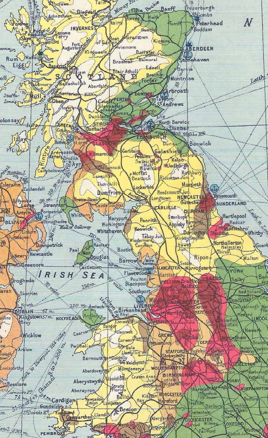 Railway of England 1930s Vintage Map Train Map Home Decor Lithograph ...