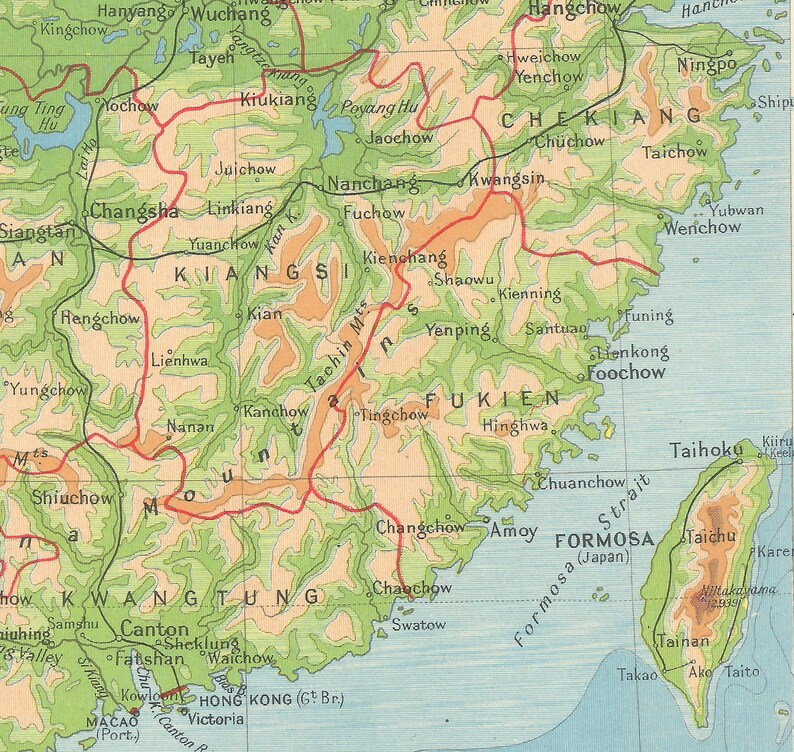 China Map Taiwan Mongolia Asian Map Oriental Vintage Map Home Decor Art ...