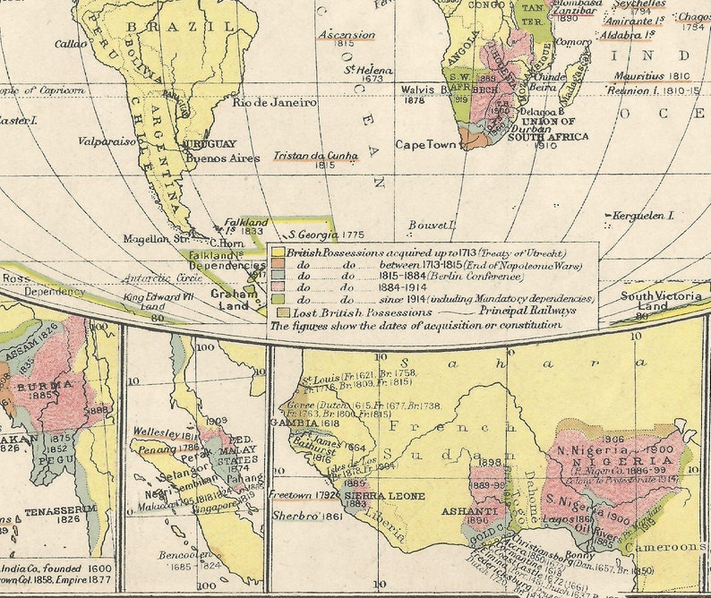 British Empire Historical World Map British Possessions Home Decor ...
