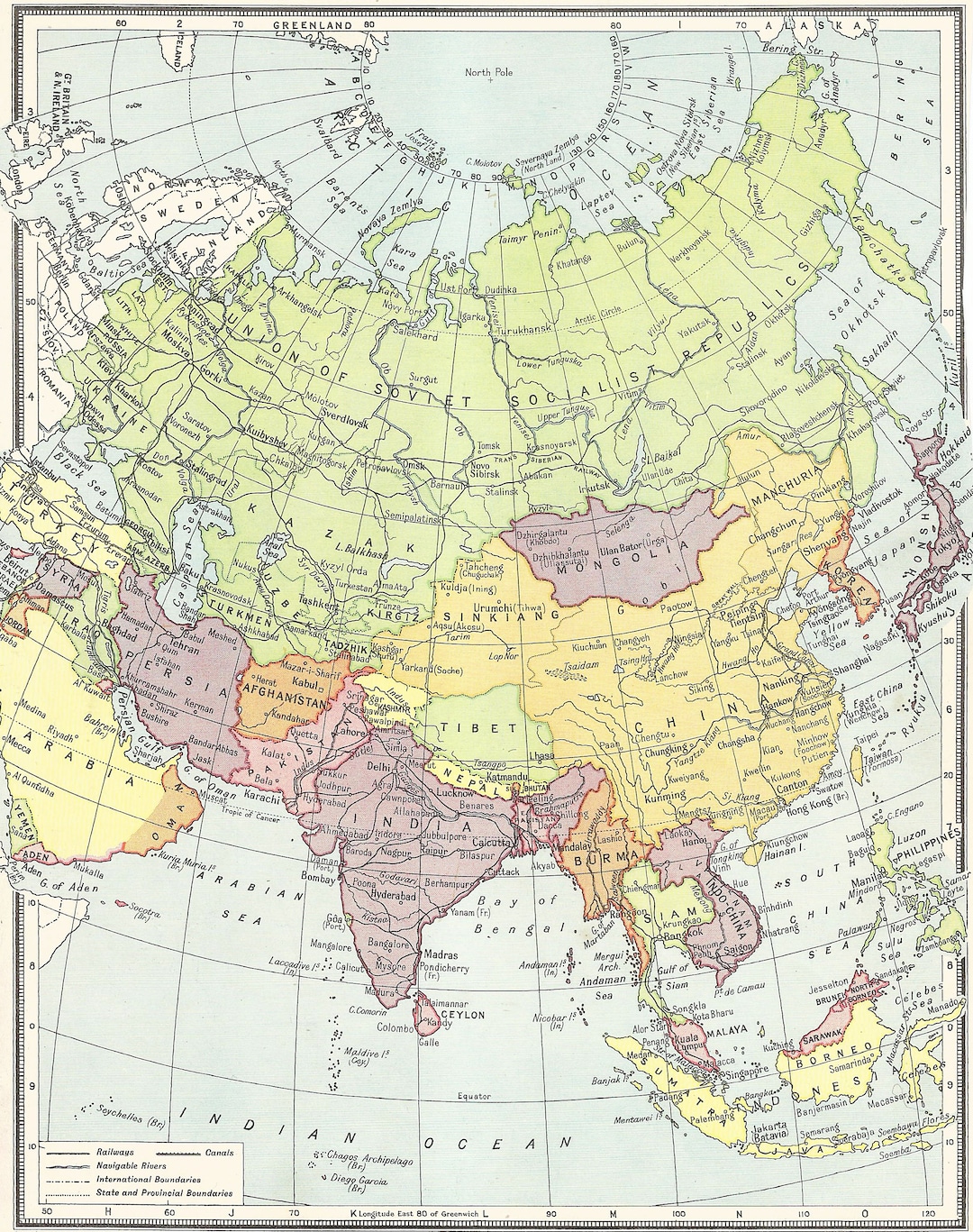 Asia and the Soviet Union 1930s Russia USSR Vintage Map Old - Etsy