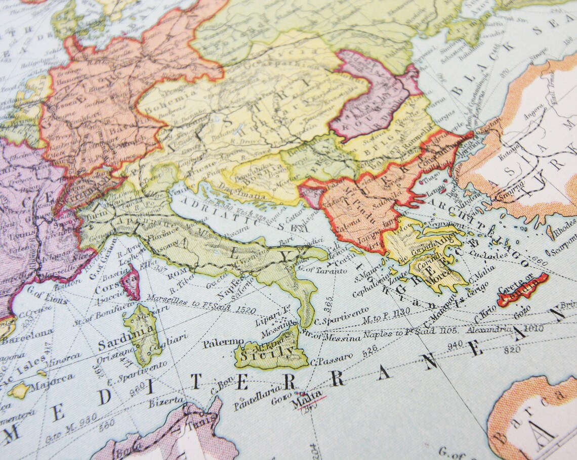 Large Antique Europe Map 1890s Gift Militaria Travel - Etsy