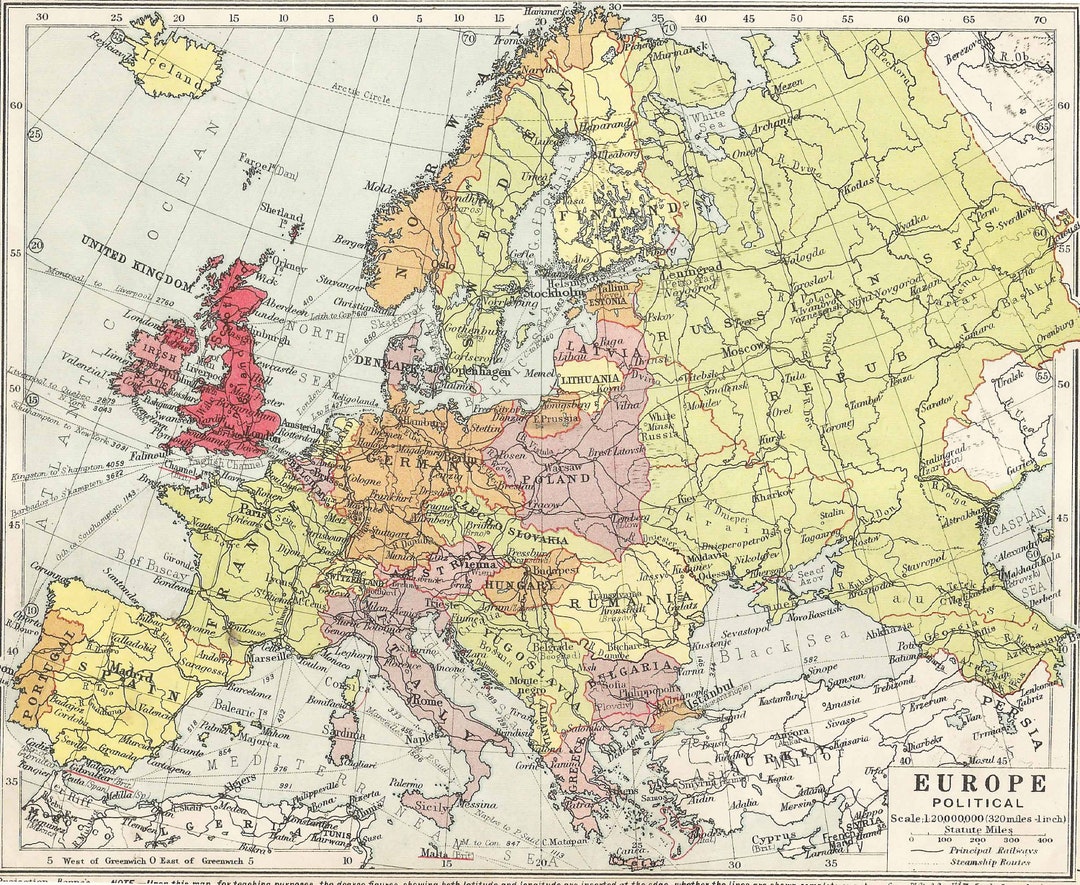 Political World Map Antique 1930s Home Decor Vintage Prints Old Maps ...