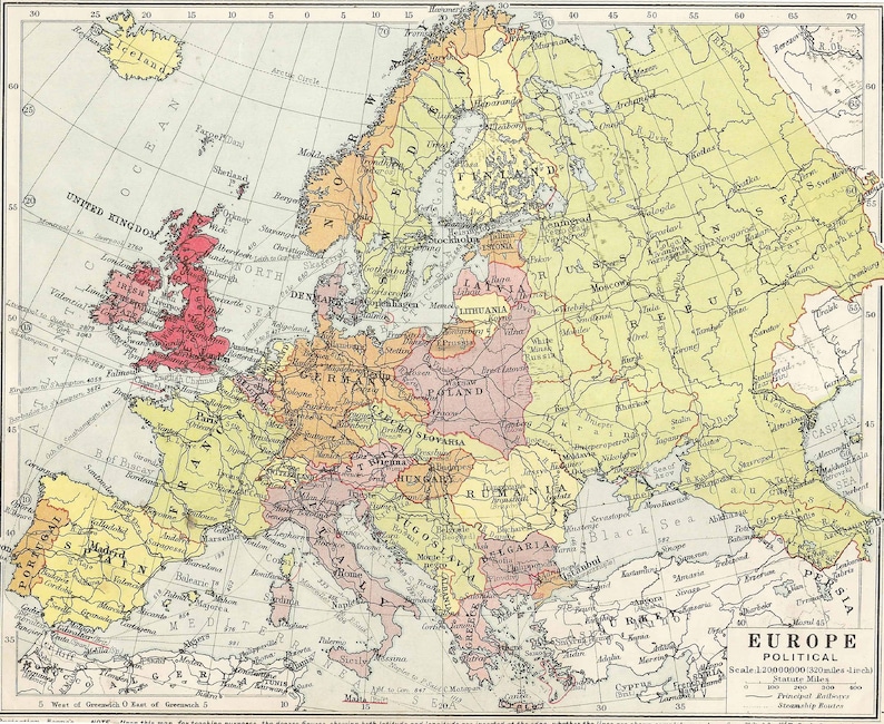 Political World Map Antique 1930s Home Decor Vintage Prints Old Maps ...