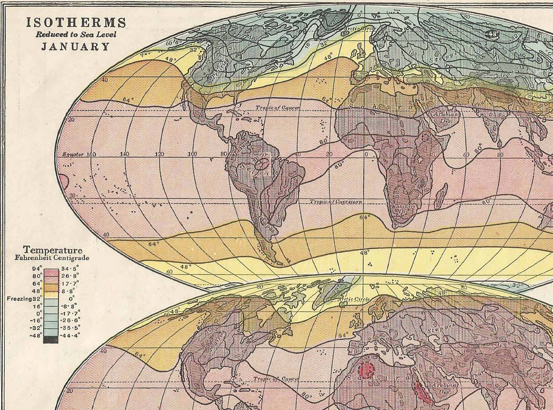 Temperature Isotherms Diagram 1910s Travel World Map for Home - Etsy