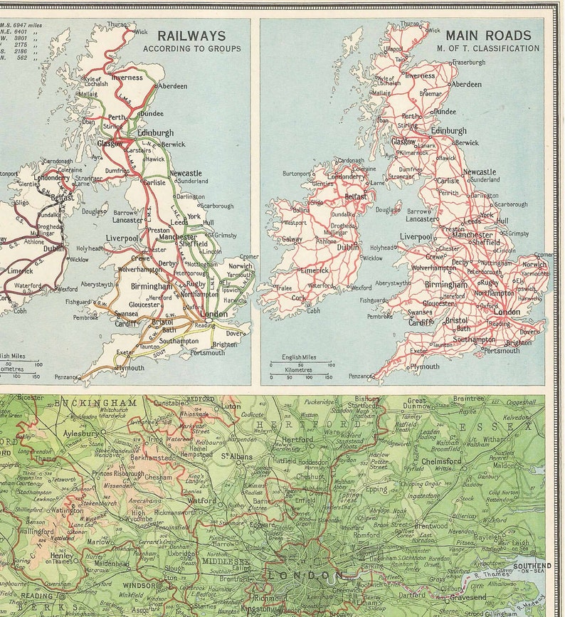 British Isles Maps 1940s Uk Map for Home Decor Railway Map - Etsy