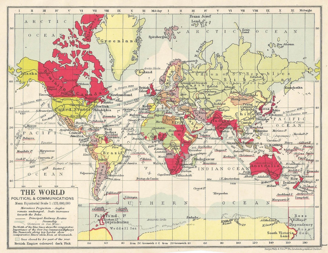 British Empire Map Antique Map 1930s World Map Antique Map Home Decor ...