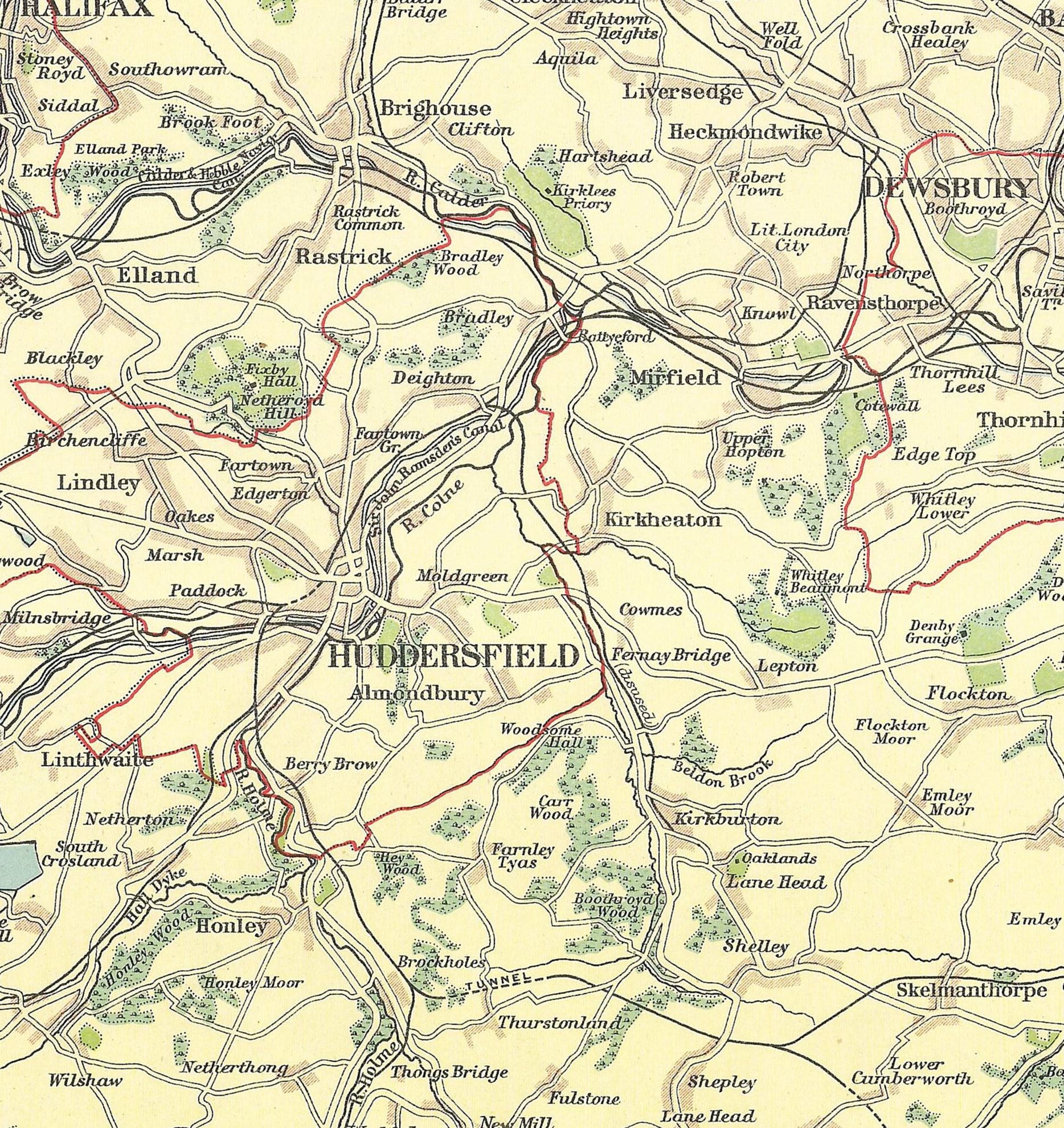 Huddersfield Map Vintage Map 1945 Town Home Halifax Decor - Etsy