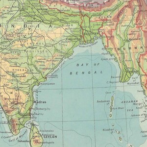 Vintage Map of India 1940s Vintage Map of India, Pakistan, Burma Wall ...