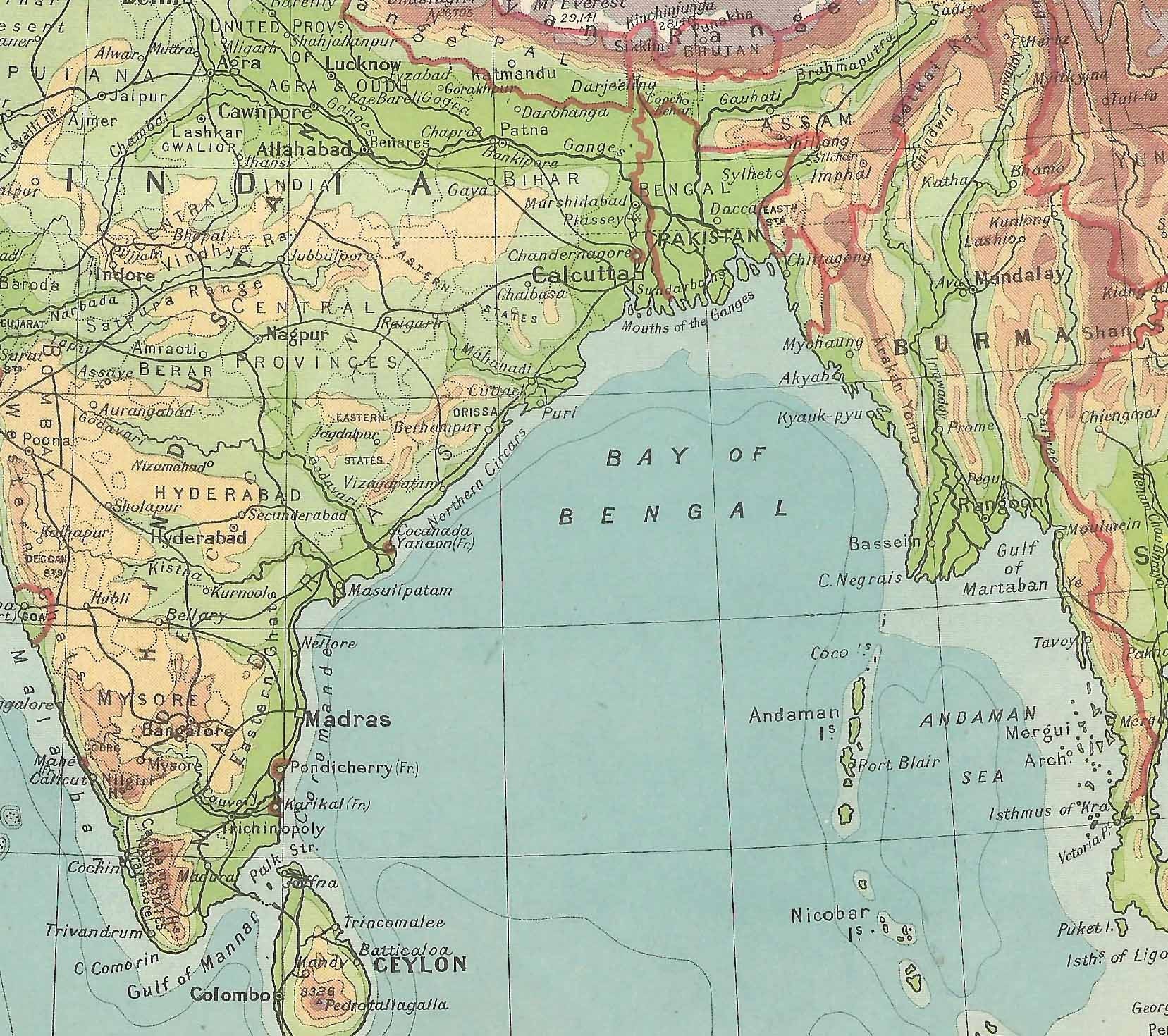 Vintage Map of India 1940s Vintage Map of India, Pakistan, Burma Wall ...