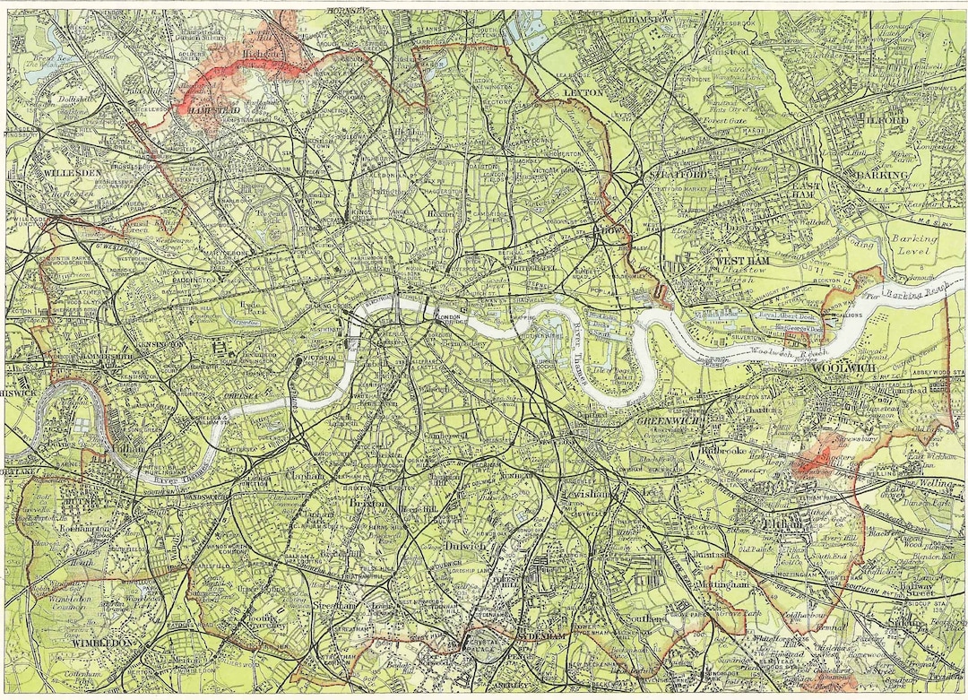 London Map 1930s Old Maps Home Decor Vintage Prints Map Gifts England ...
