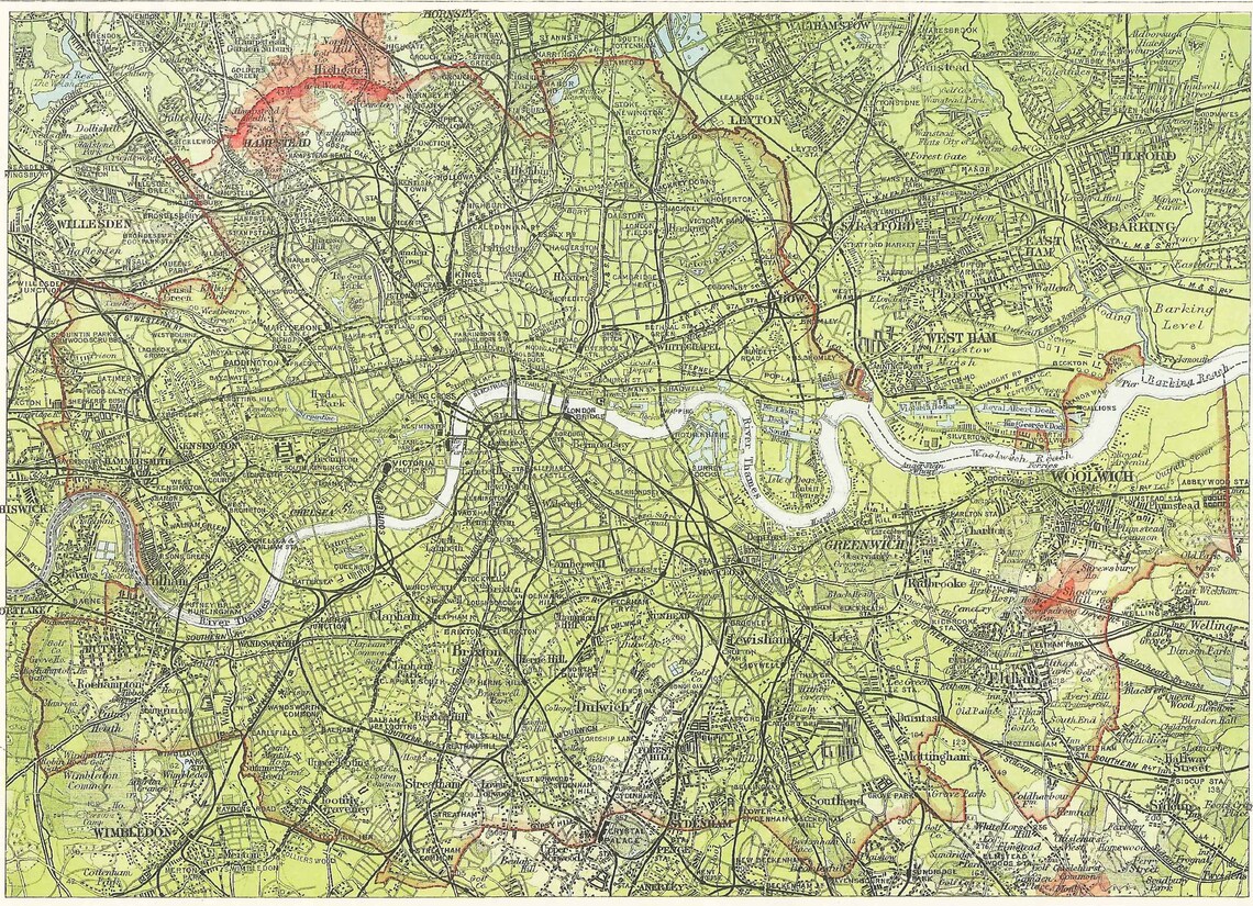 London Map 1930s Old Maps Home Decor Vintage Prints Map Gifts England ...