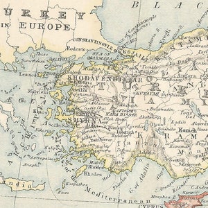 Turkey Antique Map 1890 Vintage Maps Lithograph Prints Home Decor ...