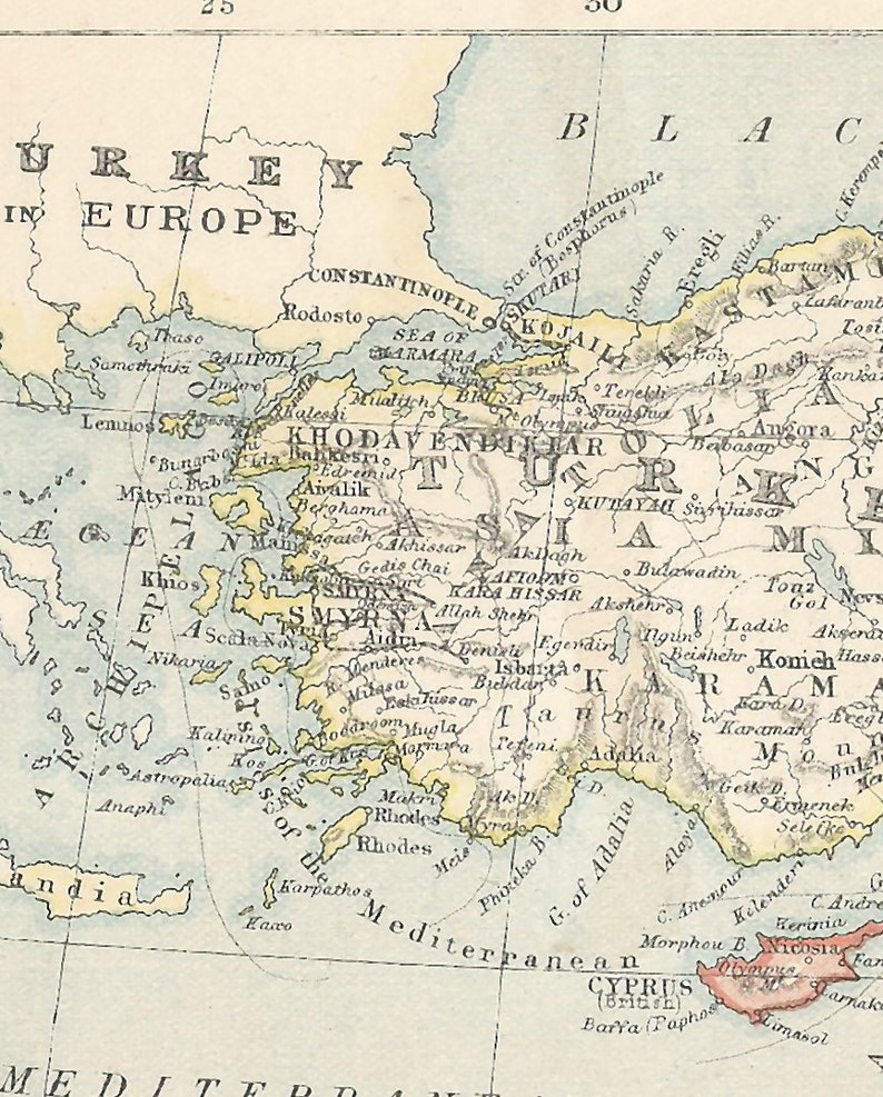 Turkey Antique Map 1890 Vintage Maps Lithograph Prints Home - Etsy