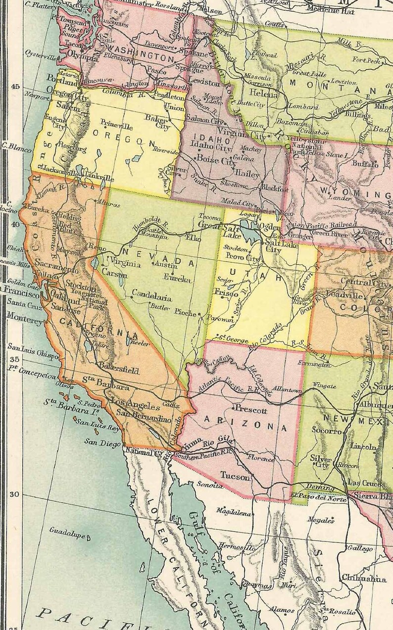 United States Antique Political Map Antique Home Decor Antique Vintage ...