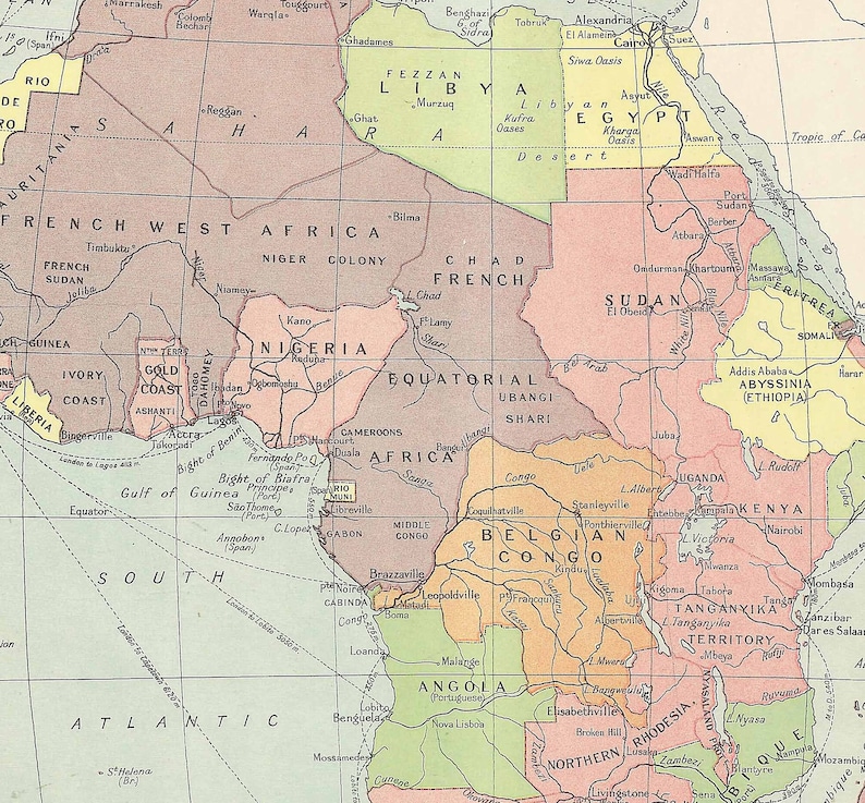 Africa Political, 1940s Colonial Maps Egypt Mococco South Africa ...