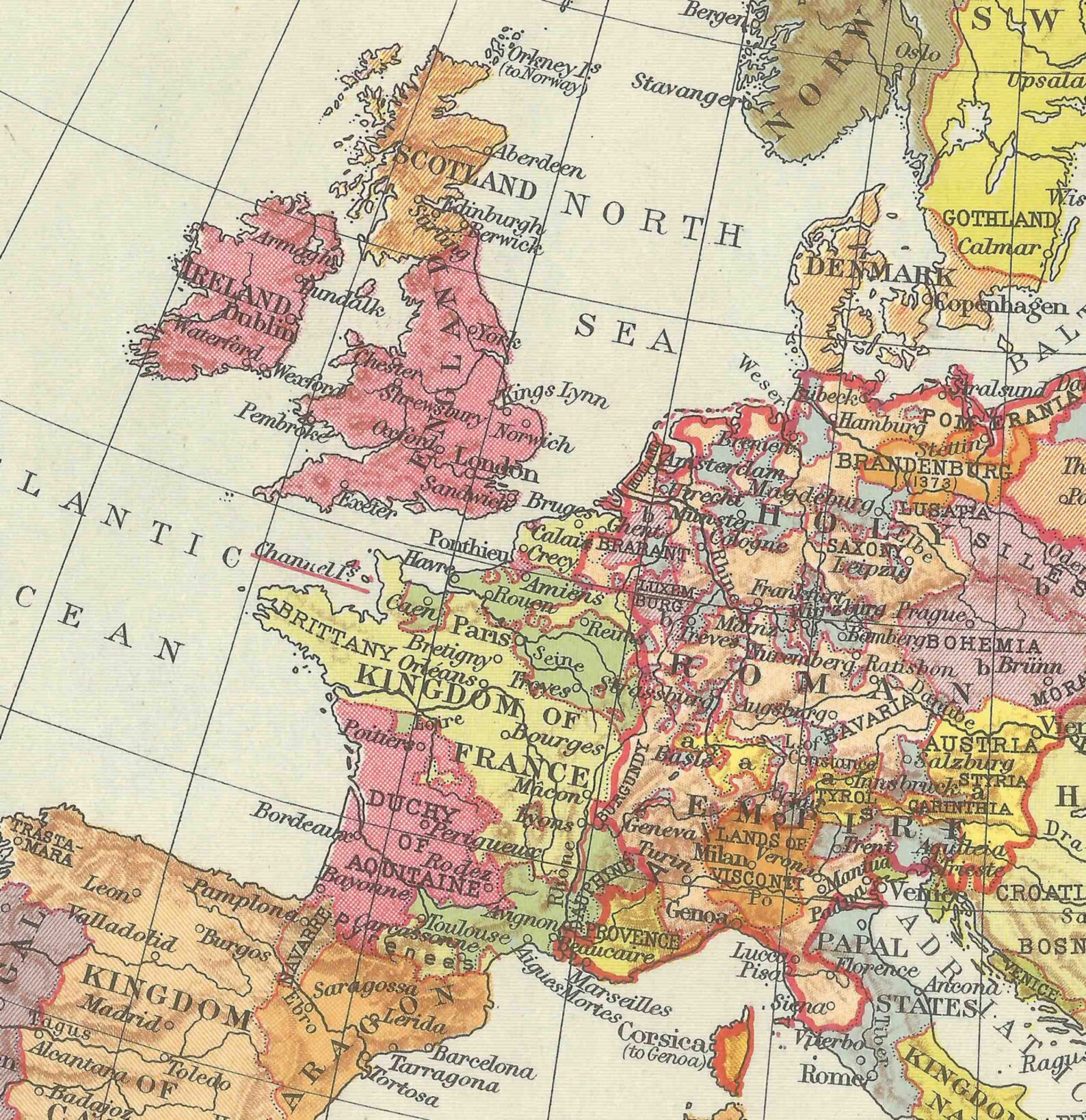 European 1360 Political Map Antique Home Decor Antique Vintage - Etsy