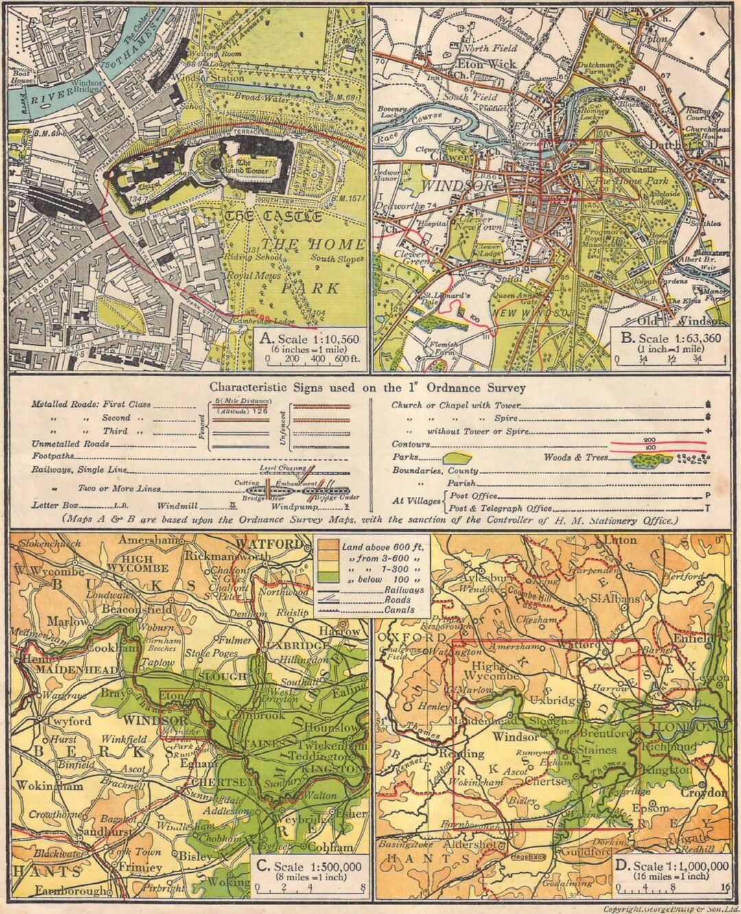 Map Scales Vintage, 1920 for Home Decor Vintage Prints Old Maps Atlas ...